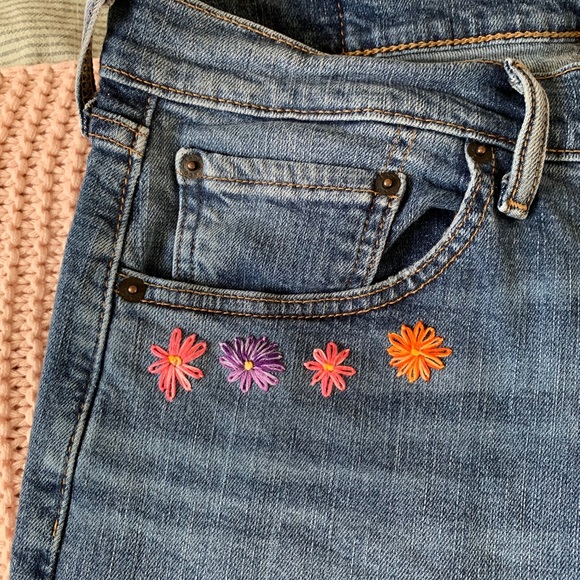 Levi's | Jeans | Embroidered Flower Straight Levis Jeans | Poshmark